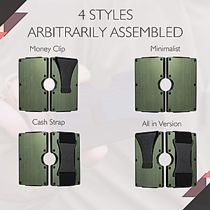 DONWORD Minimalist Wallet for Men RFID Blocking Aluminum Wallet Carbon Fiber Card Case Metal Wallet Minimalist Front Pocket Card Holder Cash Strap Mens Wallet (Army Green)