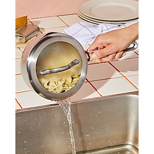 GreenPan X Food 52 Five-Two Essentials, Tri-Ply Stainless Steel 2.7QT Saucepan Pot with Strainer Lid, PFAS-Free, Multi Clad, Induction, Dishwasher Safe, Oven Safe, Silver