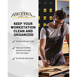 RebelToolCo Battery Holder Wall Mount (6 Pack) Battery Holder Mounts. Compatible with 20V & 60V DeWalt Cordless Batteries. Tool Holder Storage Organizer for Battery, Accessories, & Tool Organization.