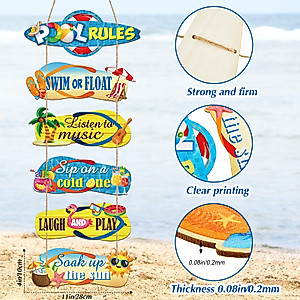 6 Pack Wooden Pool Rules Signs 4 x 11 Inch Summer Slippers Hanging Wooden Sign Outdoor Decorations for Swimming Pool Decor, Assemble by Yourself