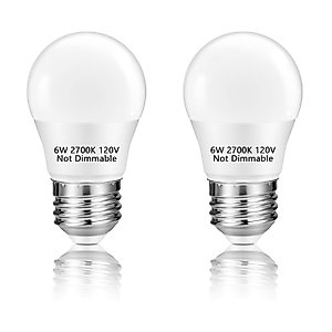NETEHA 2 Pack A15 6W 120V E26 Base Small LED Refrigerator Light Bulb, Non-Dimmable 60W Equivalent 2700K Warm White A15/G45 Shape LED Appliance Bulb for Ceiling Fan and Lighting Fixtures