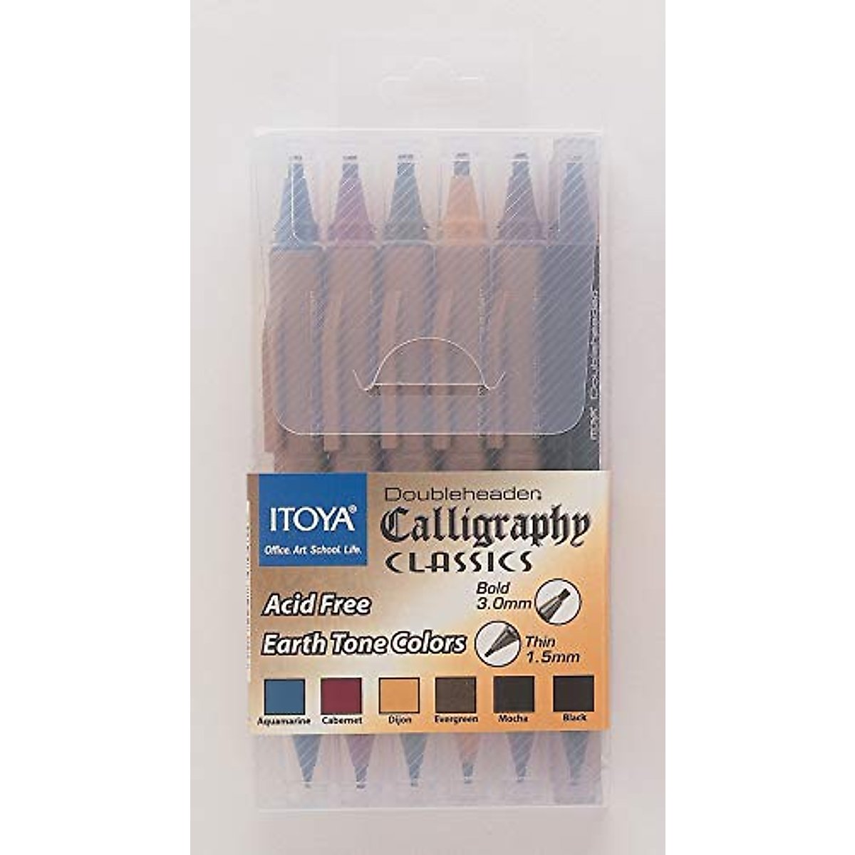 PROFOLIO by Itoya, Calligraphy Classics Doubleheader Marker, 1.5mm and 3mm Chisel Tips, Set of 6