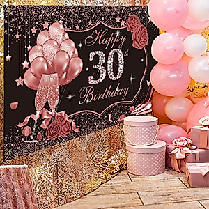 Ufocusmi 30th Birthday Decorations for Women, Rose Gold Happy 30th Birthday Backdrop Banner, Cheers to 30 Years Party Supplies for Her, Dirty 30 Birthday Photography Background 6x3.6 ft