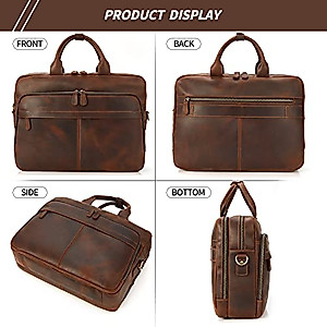 Jack&Chris Leather Briefcase for Men,Retro Business Travel Messenger Bag,Large 15.6 Laptop Work Bag