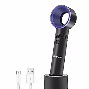 GIVERARE Bladeless Handheld Fan, Mini Portable Fan, USB Desk Fan, Personal Fan with USB Rechargeable Battery Operated, 3-6 Working Hours, 3 Speeds, for Kids Baby Travel Camping Office Room-Black