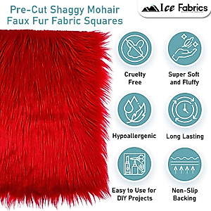 Ice Fabrics Faux Fur Fabric Squares - 10x10 Inches Pre-Cut Craft Fur Fabric - Shaggy Mohair Fabric for Costumes, Apparel, Rugs, Pillows, Decorations and More - White - 10"x10"