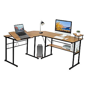 AODAILIHB L-Shaped Desk Corner Computer Desk Writing Desk Drawing Table Home Office Workstation Top Wood Surface Gaming Desk with Shelves (Wood)