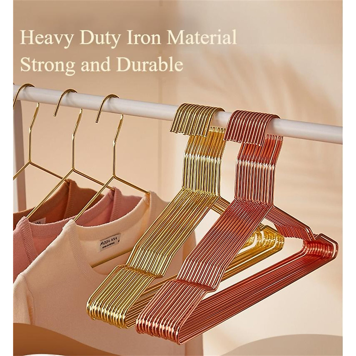 Better to U 17 Inch Metal Clothes Hanger 20 Pack, 4.0mm Heavy Duty Shirt Blouse Hanger for Coat Suit Bridal Boutique, Space Saving Slim Wire Hanger for Camisole Trousers Wedding Dress（Gold）
