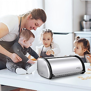 ENLOY Bread Box for Kitchen Counter, Stainless Steel Roll Top Bread Bin, Sliver Bread Storage Holder with Lid, Large Capacity Bread Keeper, 17 x 11 x 7 Inches