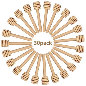 Besokuse Wood Honey Dipper Sticks Server for Honey Jar Dispense Drizzle Honey, Wedding Party Favors … (set of 30)
