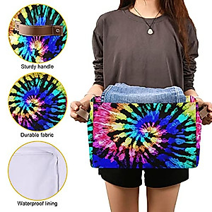 Gougeta Foldable Storage Basket with Handle, Tie Dye Rainbow Colorful Rectangular Canvas Organizer Bins for Home Office Closet Clothes Toys 2 Pack
