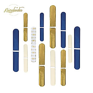 NICROLANDEE 12 PCS Navy Blue Gold Tissue Paper Pom Poms for Birthday, Baby Bridal Shower, Wedding, Bachelorette, Get Ready, Graduations, Navy Blue Party Decorations