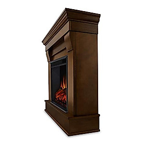 BOWERY HILL Contemporary Solid Wood Electric Fireplace Mantel Heater with Remote Control, Adjustable Led Flame, 1500W in Espresso