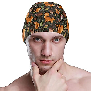 Dallonan Swimming Cap Unisex Adult Swim Cap Women Men Forest Squirrel Acorns Polyester