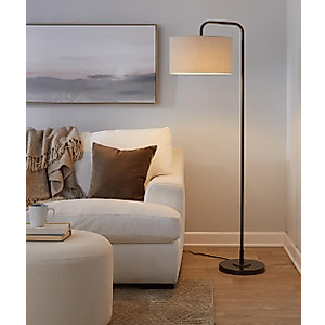 Grandview Gallery Puck 63" Contemporary Metal Floor Lamp in Oil Rubbed Bronze with Beige Linen Shade