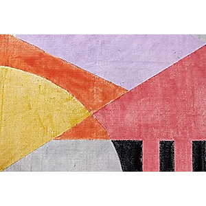 Casavani Hand Made Cotton Dhurrie Geometric Yellow & Pink Tassel Rug Easy Care Washable Rugs for Doormat Entryway Living Room Bedroom Hallway Balcony 4x12 Feet Runner