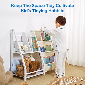 TROOPVILLE Kids Bookshelf and Toy Storage,Bookshelf for Kids Room,Montessori Bookshelf, Bookcase for Kids Room, Kids Book Shelf Organizer for Kids Rooms,Childrens Bookshelf