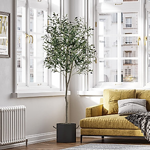 VIAGDO Artificial Olive Tree 6ft Tall Fake Potted Olive Silk Tree with Planter Large Faux Olive Branches and Fruits Artificial Tree for Home Office Living Room Decor Indoor, 1176 Leaves
