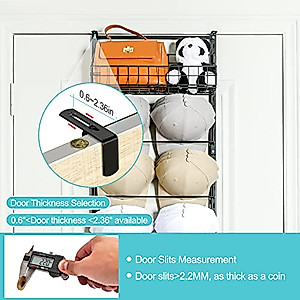 Yociyoga Metal Hat Racks for Baseball Caps, Over the Door Hat Organizer Hat Holder with Door Hooks & 17 Hat Hooks, Adjustable Tier Height Hat Hanger Hat Storage with Storage Basket, Black