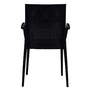 LeisureMod Hickory Weave Indoor Outdoor Patio Dining Side Armchair Set of 2 (Black)