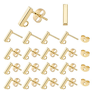 UNICRAFTALE 50pcs Rectangle Stud Earring Settings Stainless Steel Ear Stud with Loop and Ear Nuts 0.8mm Pin Earring Finding for DIY Jewelry Making