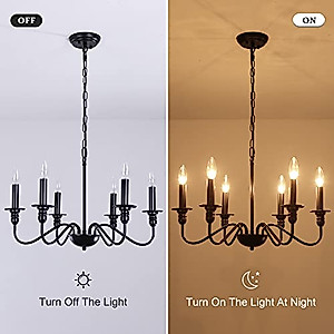 Black Chandelier, TMMAYSUN 6-Light Farmhouse Candle Hanging Light Fixture, Adjustable Height Rustic Chandeliers Pendant Lights Matte Black Chandelier for Dining Room Living Room Bedroom Kitchen Island
