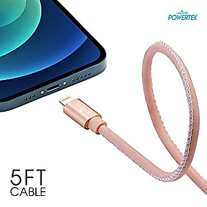 LIQUIPEL Powertek Glow MFi Certified Charger Compatible for Apple iPhone, iPad, 5ft Cable, Lightning to USB Cable Cord, Fast Charging Lightning Cable (Pink)