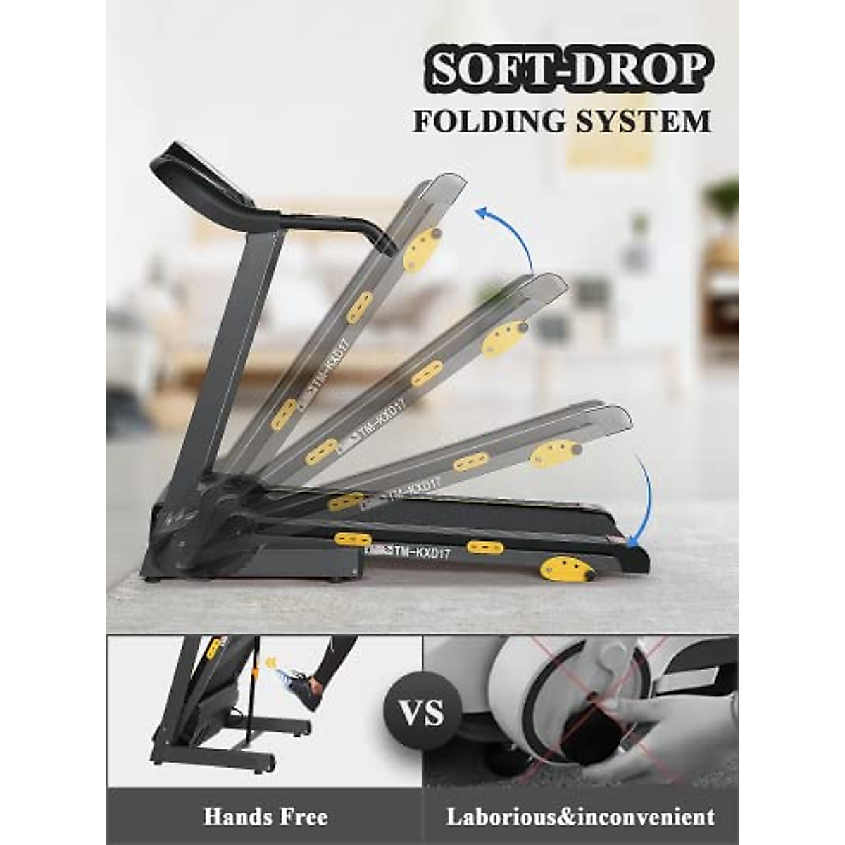 Treadmill with Incline for Home Use 17'' Wide Folding Treadmill Electric Treadmill Workout Running Machine with 3-Level Manual Incline Adjustment & 15 Pre-Set Training Programs Large LCD Display