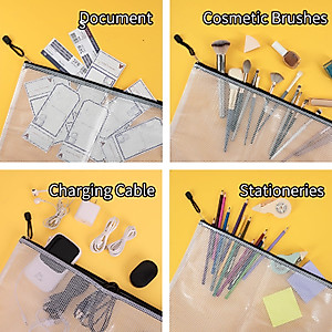 EOOUT 24pcs Mesh Zipper Pouches, A3 Size Waterproof Black Zipper Bags, Water-Resistant Plastic Document Pouch for School Office Supplies, Puzzles & Games Organizing Storage