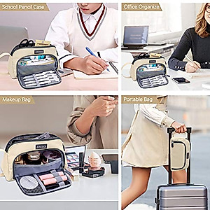 Aiscool Pencil Case Big Capacity Large Pencil Pouch Organizer Pen Bag Holder Stationery Box with Zipper and Compartments 1.5L Storage School Supplies College Office Boys and Girls Adult (Khaki)