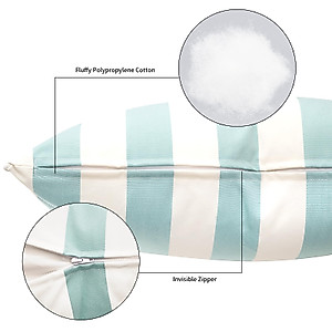 LebenLiebe Decorative Patio Throw Pillows Pack of 2 Water Resistant Pillow Set of 2(18" x 12") Double Printed Rectangle Pillow for Outdoor Sofa&Chair,Light Blue Stripes