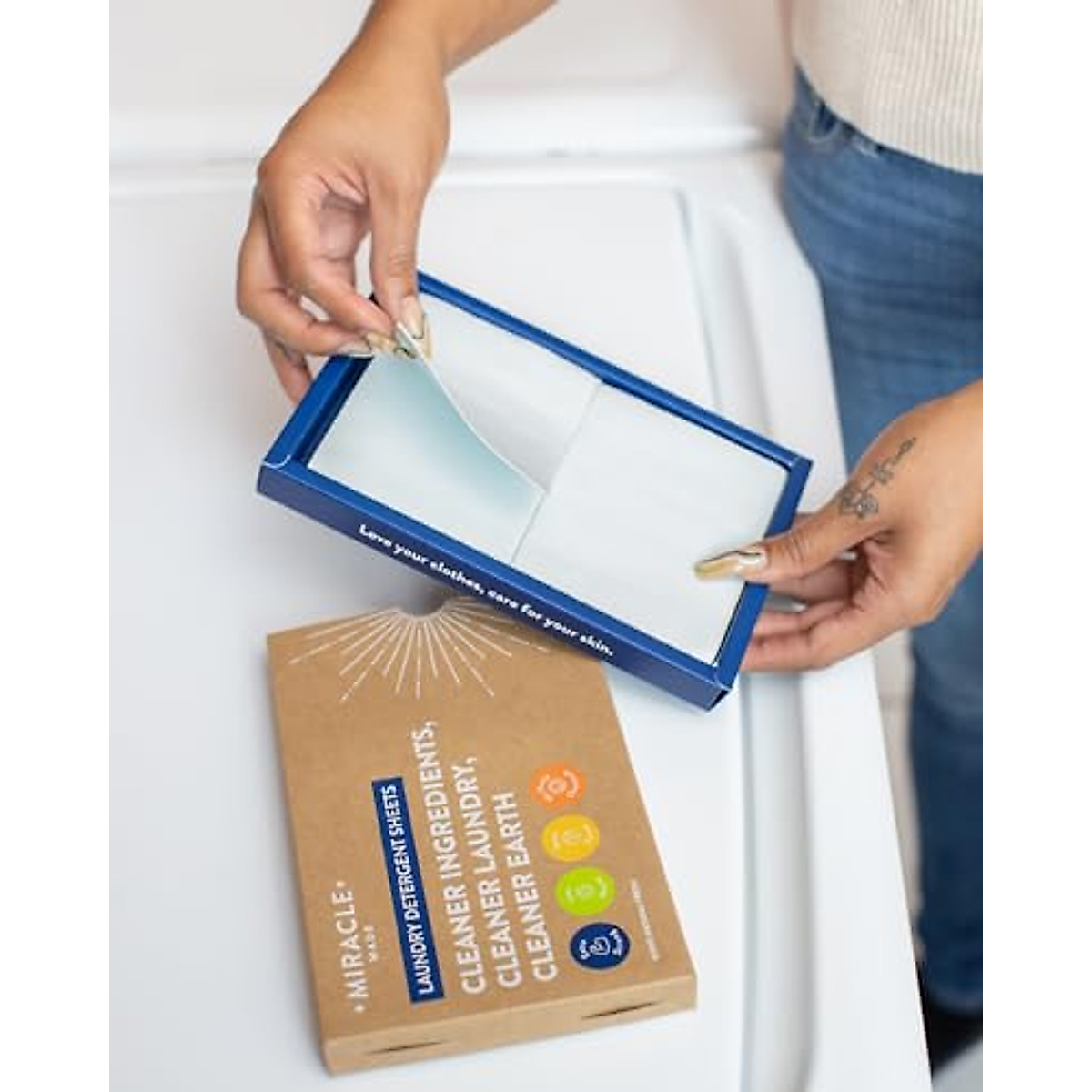 Miracle Made Liquidless Laundry Detergent Sheets - 32 Sheets (64 Loads) - Plant Fresh Scent, Plastic-Free Biodegradable Travel Eco-Strips - Dye, Bleach & Paraben Free - Eco Friendly Travel Detergent