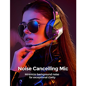 MW ACC CA Gaming Headset Pink for PS4, PS5, PC, Xbox One, Over Ear Headphones with Noise Cancelling Mic, PC Headset with Bass Surround Sound, LED Light, for Laptop Mac Switch, Girls, Kids