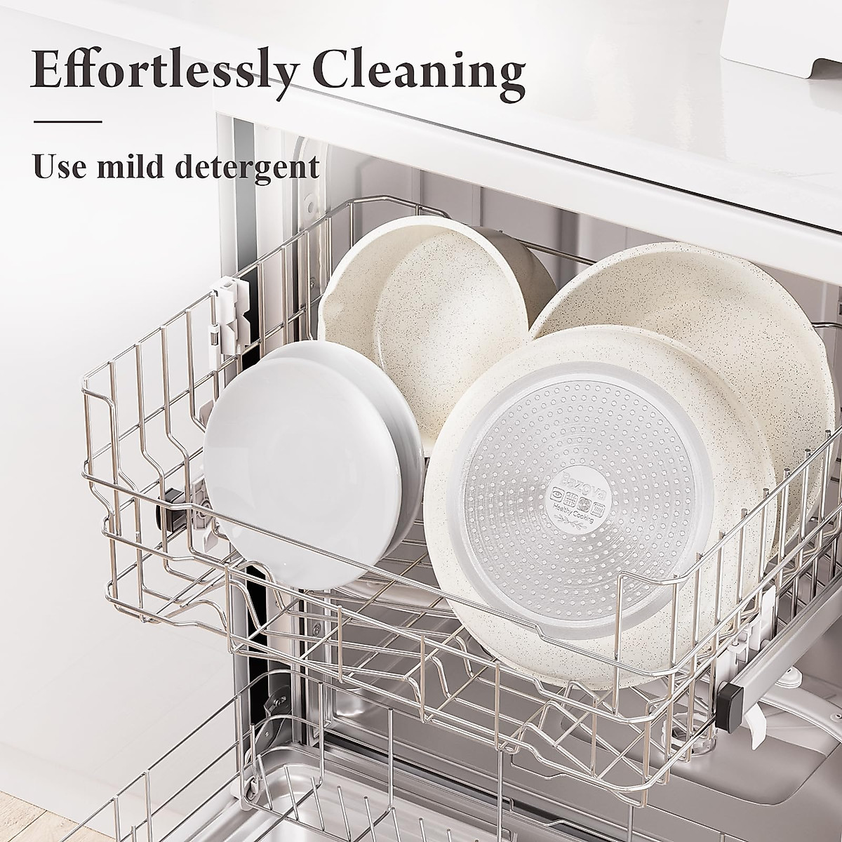 Bazova 11 Pcs Pots and Pans Set Non Stick with Removable Handles,Ceramic Cookware Set Non Toxic,Induction Kitchen Cooking Sets,Nonstick RV Cookware,Dishwasher/Oven Safe,PFAS/PTFE/PFOA Free,Cream White