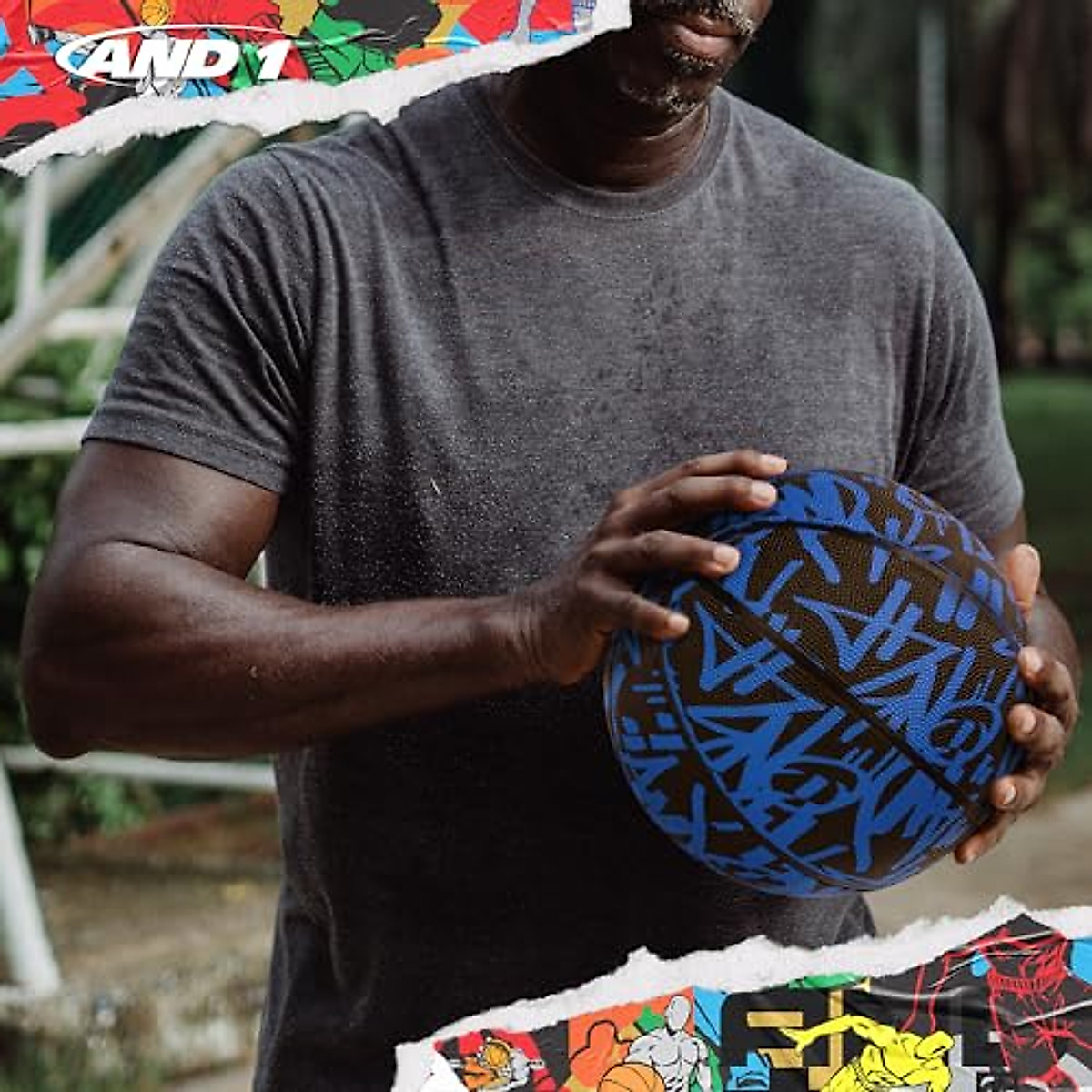 AND1 Street Ink Rubber Basketball: Official Regulation Size 7 (29.5 inches) Rubber Basketball - Deep Channel Construction Streetball, Made for Indoor Outdoor