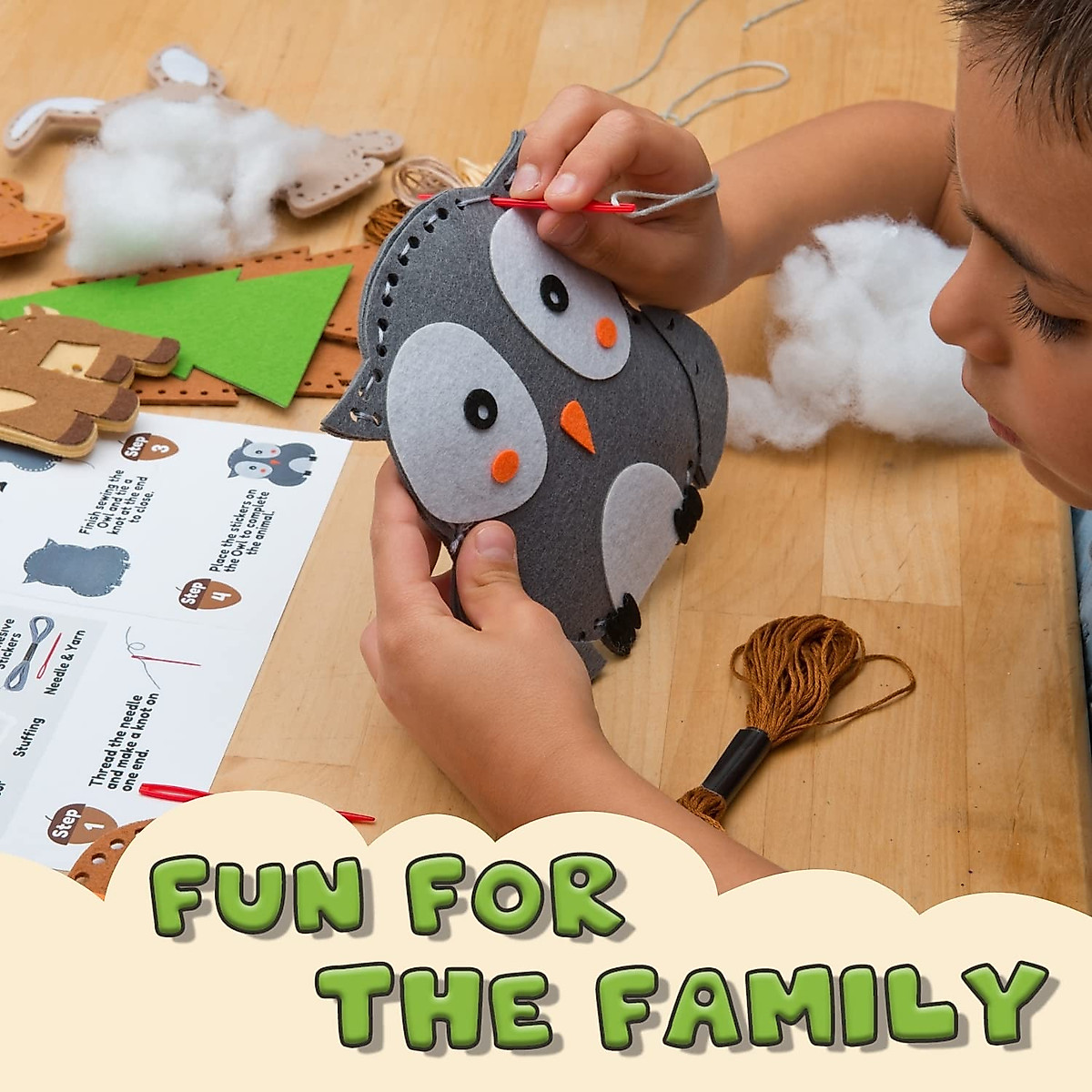 Dezzy's Workshop Sewing Kit for Kids - Woodland Animals Kids Sewing Kit - Make Your Own Stuffed Animal Kit - Felt Stitch Art and Craft Toys for Boys and Girls - Childrens DIY Crafting and Sewing