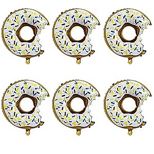 Donut Foil Balloon Doughnut Mylar Balloons Sweet Candy Balloon for Baby Shower Party Decoration White 6pcs