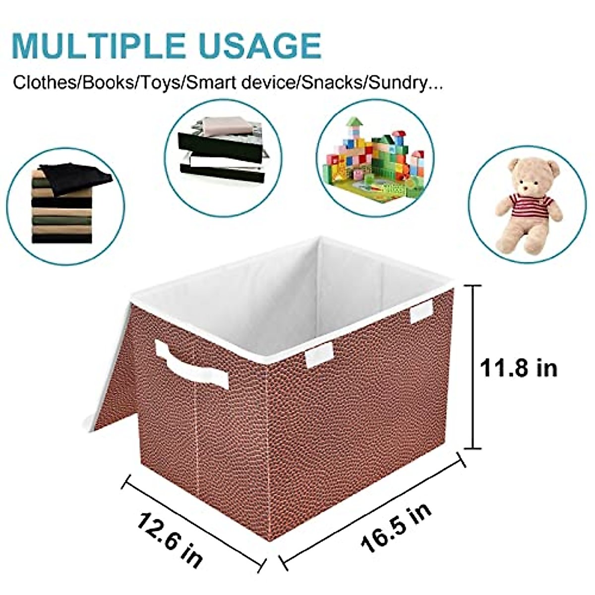 CaTaKu Football Game Storage Bins with Lids and Handles, Fabric Large Storage Container Cube Basket with Lid Decorative Storage Boxes for Organizing Clothes