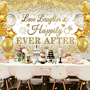 White Gold Bridal Shower Decorations Love Laughter and Happily Ever After Banner Backdrop Wedding Shower Banner Happily Ever After Decorations White Gold Wedding Bridal Engagement Party Decorations