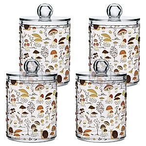 SDMKA 2 Pack Apothecary Jars Bathroom Cute Cartoon Mushrooms Qtip Holder Dispenser Clear Plastic Storage Canister Jar with Lid for Cotton Ball, Cotton Swab