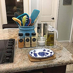 NIUBEE Acrylic Serving Tray 11x14 Inches -Spill Proof- Clear Decorative Tray Organiser for Ottoman Coffee Table Countertop with Handles