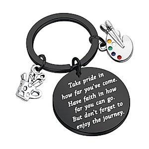 Artist Paint Palette Keychain Artist Inspiration Gift Art Student Grauduation Gift Painter Gifts Paint Brush Keychain Art Palette Charm Take Pride in How Far You Have Come (black)