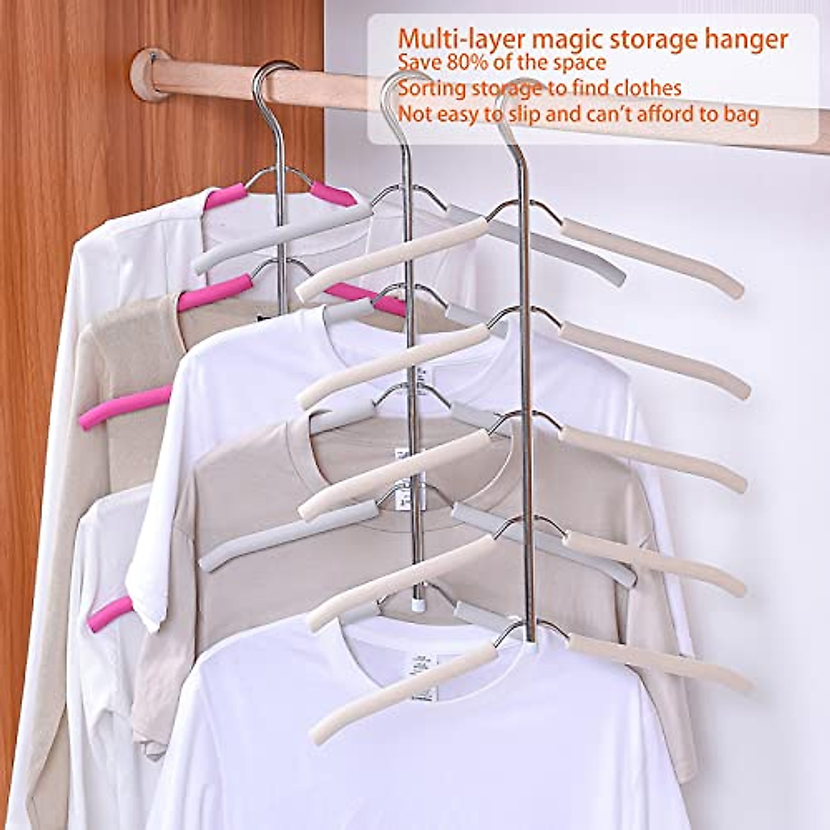 JFFLYIT Blouse Tree Hangers Multi-Layer Clothes Hangers 3 Pack 5 in 1 Non Slip Space Saving Closet Organizer Stainless Steel Shirt Hangers Coats Hangers（Black）