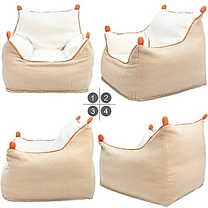 N&V Bean Bag Chair Giant High-Density Foam Filling Sofa with Foot Stool Includes Removable and Machine Washable Cover for Teens, Adults to Gaming, Reading, and Watching TV (Light Khaki)