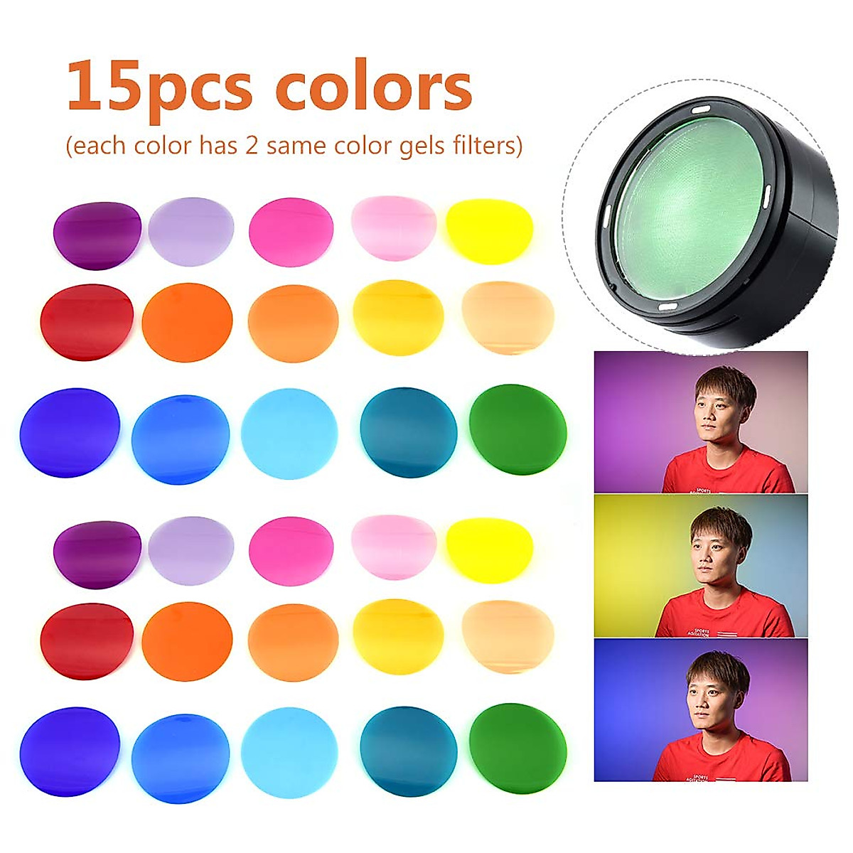 Godox V-11C Color Filters Kit Color Gels Filters 15 2 for Godox V1 Series Camera Round Head Flashes