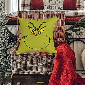 Yaofavo Christmas Decorative Throw Pillow Cover, Merry Grinchmas Cushion Covers Xmas, Green Face Pack of 2 Pillowcase Only (Green Face, 18 x 18 Inch)
