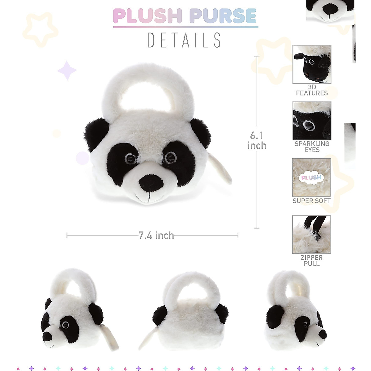 DolliBu Panda Plush Handbag - Super Soft Plush Stuffed Animal Purse for Children's Accessories, Kids Hand Bag Toy Purse, Pretend Play, Fluffy Dress Up Toy Purses for Girls & Boys