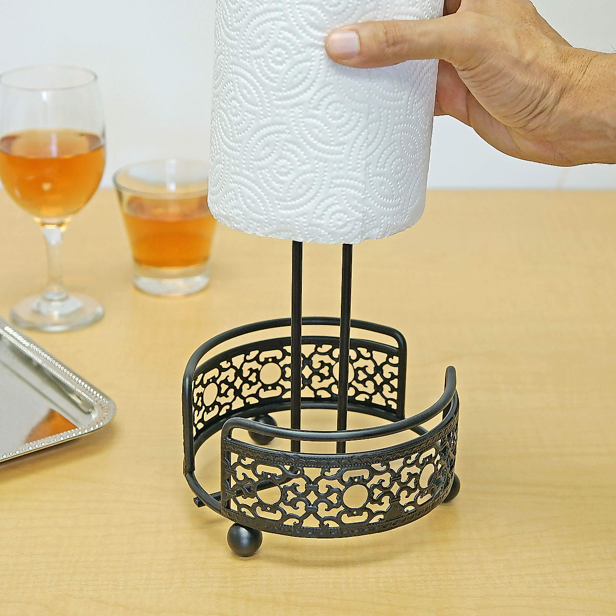 Southern Homewares Countertop Paper Towel Holder or Dispenser Patterned Metal Black Rustic Victorian like Wrought Iron