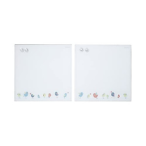 ECR4Kids MessageStor Magnetic Dry-Erase Glass Board with Magnets, 17.5in x 17.5in, Wall-Mounted Whiteboard, Birds, 2-Pack