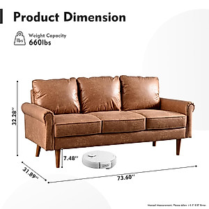 ALTRIGUS 3 Seater Couch with Luxury Faux Leather,Mid Century Modern Sofa with Comfortable Deep Seat,Comfy Upholstery Couches with for Small Space Living Room Bedroom (Brown)